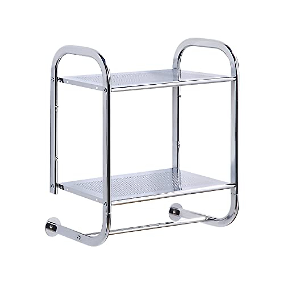 SunnyPoint Compact Wall Mount 2 Tier Bathroom Shelf with Towel Bars (Chrome)