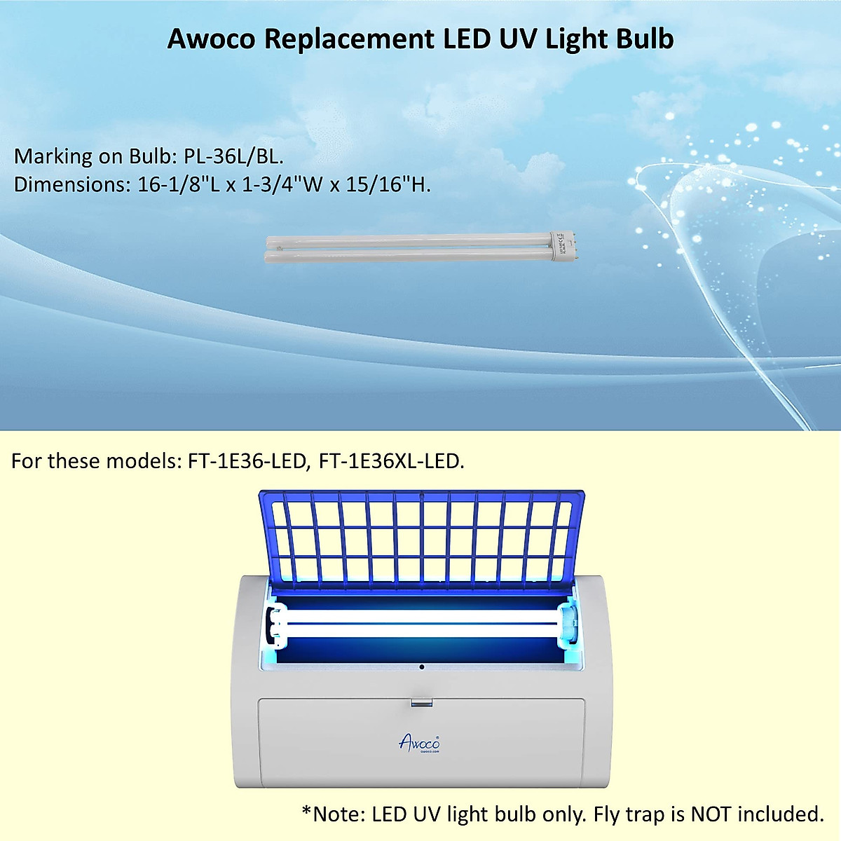 Awoco Pack of 2 Replacement LED Tube PL-36L 13 W LED UV Light Bulb for Wall Mount Sticky Fly Trap Lamp FT-1E36-LED (PL-36L x 2)