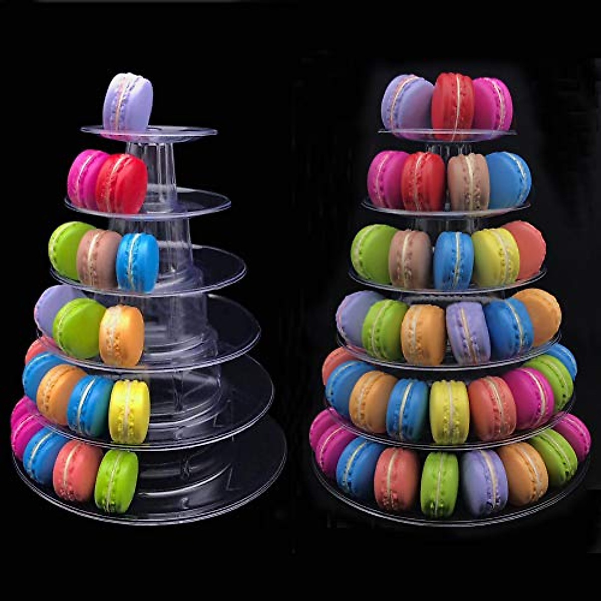 6 Tier Macaron Tower Display Stand, Messar Clear Round Macaron Tower Tray Macaron Display Shelf Rack and Plastic Cake Dessert Stand for Christmas Wedding Birthday Party Decor