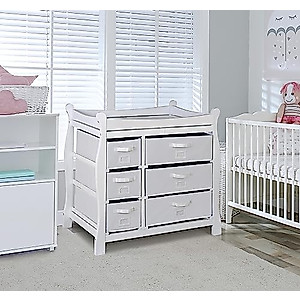 Sleigh Style Baby Changing Table with 6 Storage Baskets and Pad