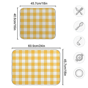 Qilmy Yellow Checked Dish Drying Mat for Kitchen Countertop, Absorbent Dry Mats for Dishes Draining Pad-18" x 24"