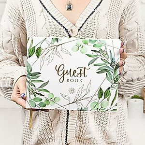 bloom daily planners Wedding Guest Book (120 Pages) Guest Sign-in Book Guest Registry Guestbook - White Cover with Gold Foil, Gilded Edges and Gold Page Marker Hardbound 7" x 9" (Eucalyptus)