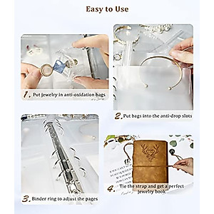 Jewelry Storage Book, PU Leather Travel Jewelry Organizer with Anti-drop Pockets, Portable Earrings Travel Album with Transparent Jewelry Bags for Rings, Bracelets(70 Grids+70 Anti-Oxidation PVC Bags)