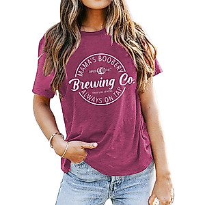 Mama's Boobery Always on Tap Shirt for Women Funny Letter Print Breastfeeding Tee Tops Humor Mother's Day Shirt Gift (M, Purple)