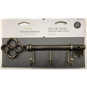 Threshold 085-03-3710 Vintage Style 3 Hook Key Rail Antique Brass Finish
