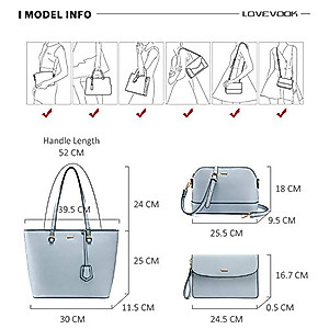 Handbags for Women Tote Bag Shoulder Bags Fashion Satchel Top Handle Structured Purse Set Designer Purses 3PCS PU Stand Gift Light Blue