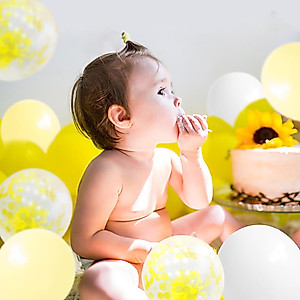 Yellow and White Balloons, 70pcs Yellow Balloons for Birthday Baby Shower Sunflower Honeybee Theme Party Supply…