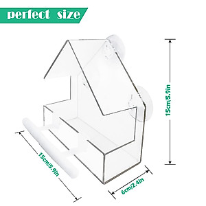 WLLKOO Window Bird Feeder, Bird House for Outside with 2 Rod, Small Acrylic Window Bird Feeder with Strong Suction Cups and Drain Holes 5.9 * 2.4 * 5.9 inch