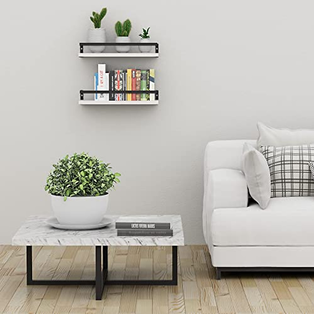 RichFire Floating Shelves Set of 2, Wall Shelves for Bathroom, Kitchen, Bedroom& Living Room, White Shelves for Wall Decor， Bathroom Shelves, Wall Shelves with Towel Bar