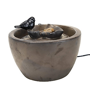 Foreside Home & Garden Bronze Bird on Leaf Indoor Water Fountain with Pump