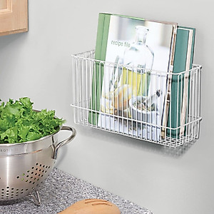 mDesign Metal Over Cabinet Kitchen Storage Organizer Holder or Basket - Hang Over Cabinet Doors in Kitchen/Pantry - Holds Bakeware, Cookbook, Cleaning Supplies - Steel Wire - White