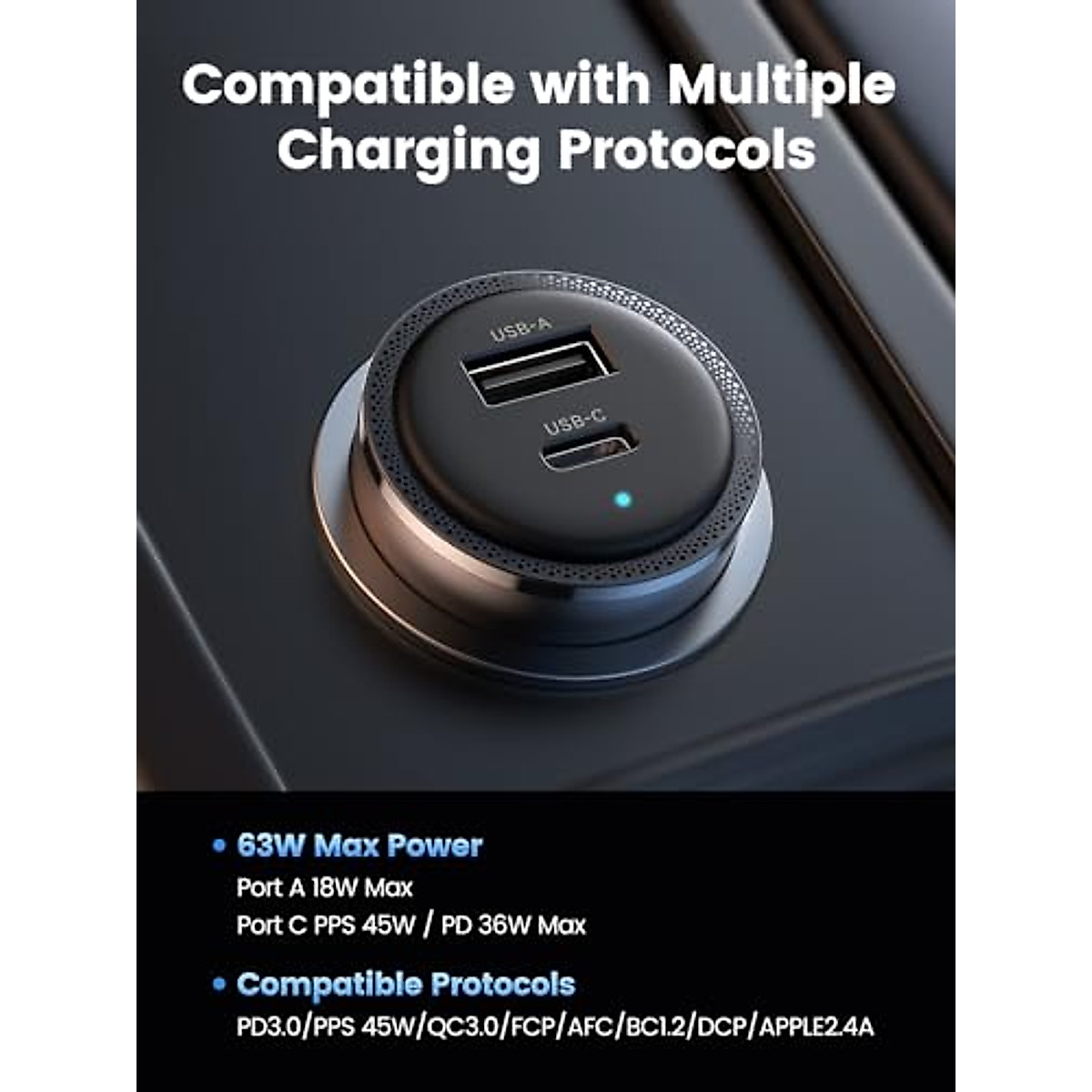 UGREEN 63W USB C Car Charger Adapter, PPS 45W Super Fast Charging 2.0 Type C Car Charger Cargador para Carro, Dual USB Car Charger for iPhone 15/14/13/12, Galaxy S24/S23/S22/Series, iPad, MacBook