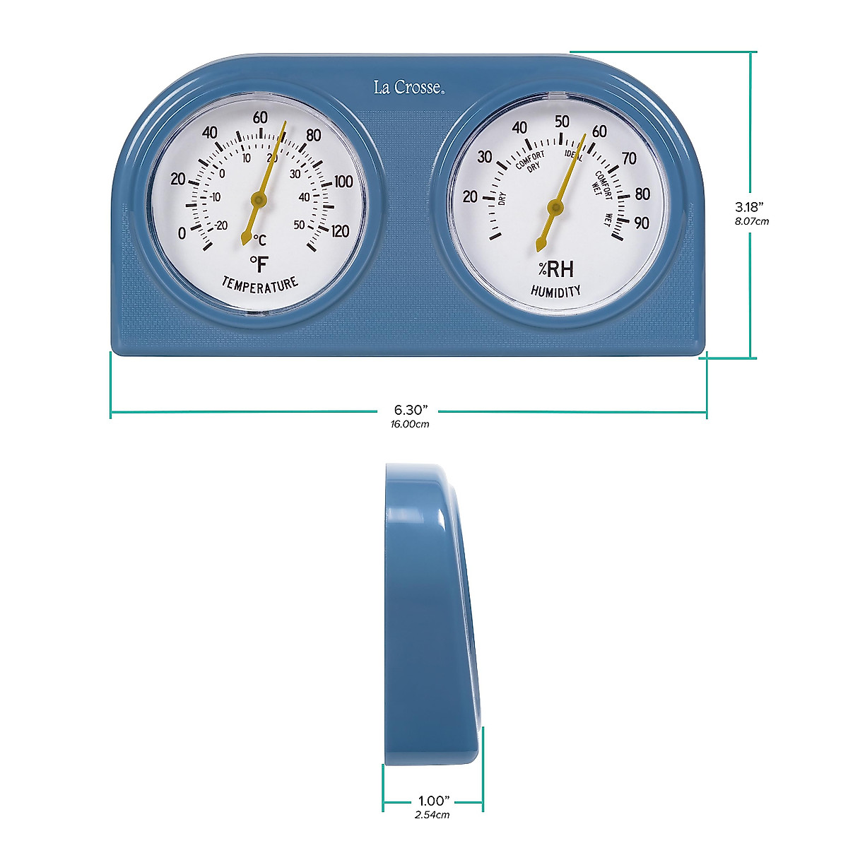 La Crosse 104-288BL-TBP Blue Analog Thermometer and Humidity Gauge