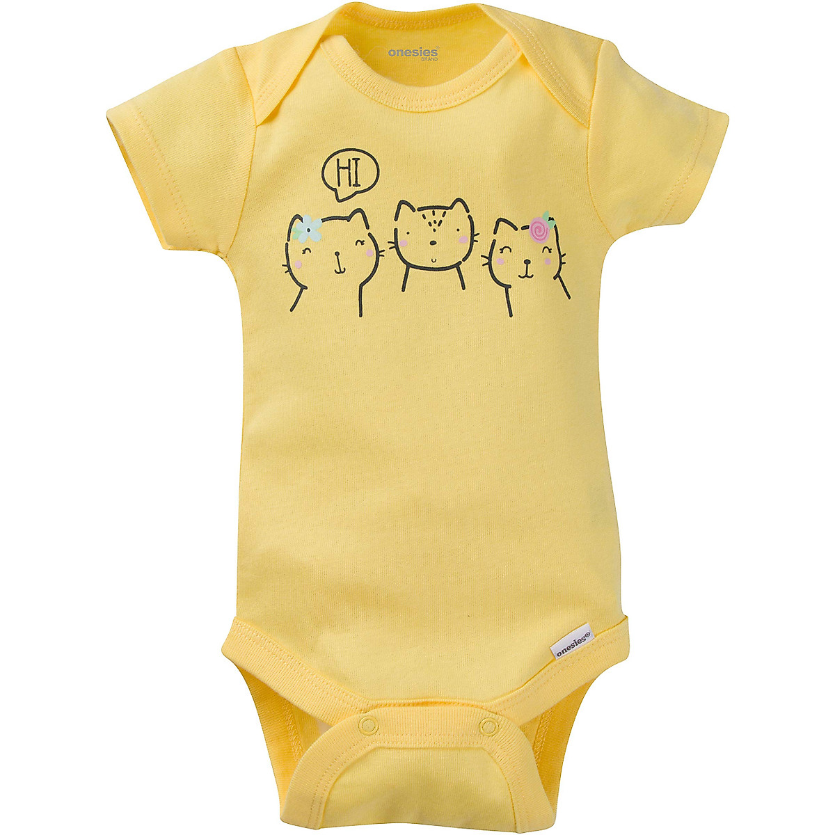 Onesies Brand Baby Girls' 8-Pack Short Sleeve Mix & Match Bodysuits, Cuddly Cats & Flowers, 0-3 Months