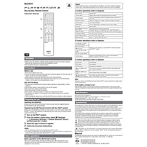 Sony SCPH-98046 Blu-Ray Remote Control - Remote control - Bluetooth