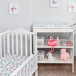 My Little Zone 100% Cotton Changing Pad Cover for Baby Girls, Flamingo - Breathable Bassinet, Mini Crib Mattress Fitted Sheets - Jungle Leaves, 32"x16" with 8" Deep Pocket, White-Coral Pink, 2 Pack