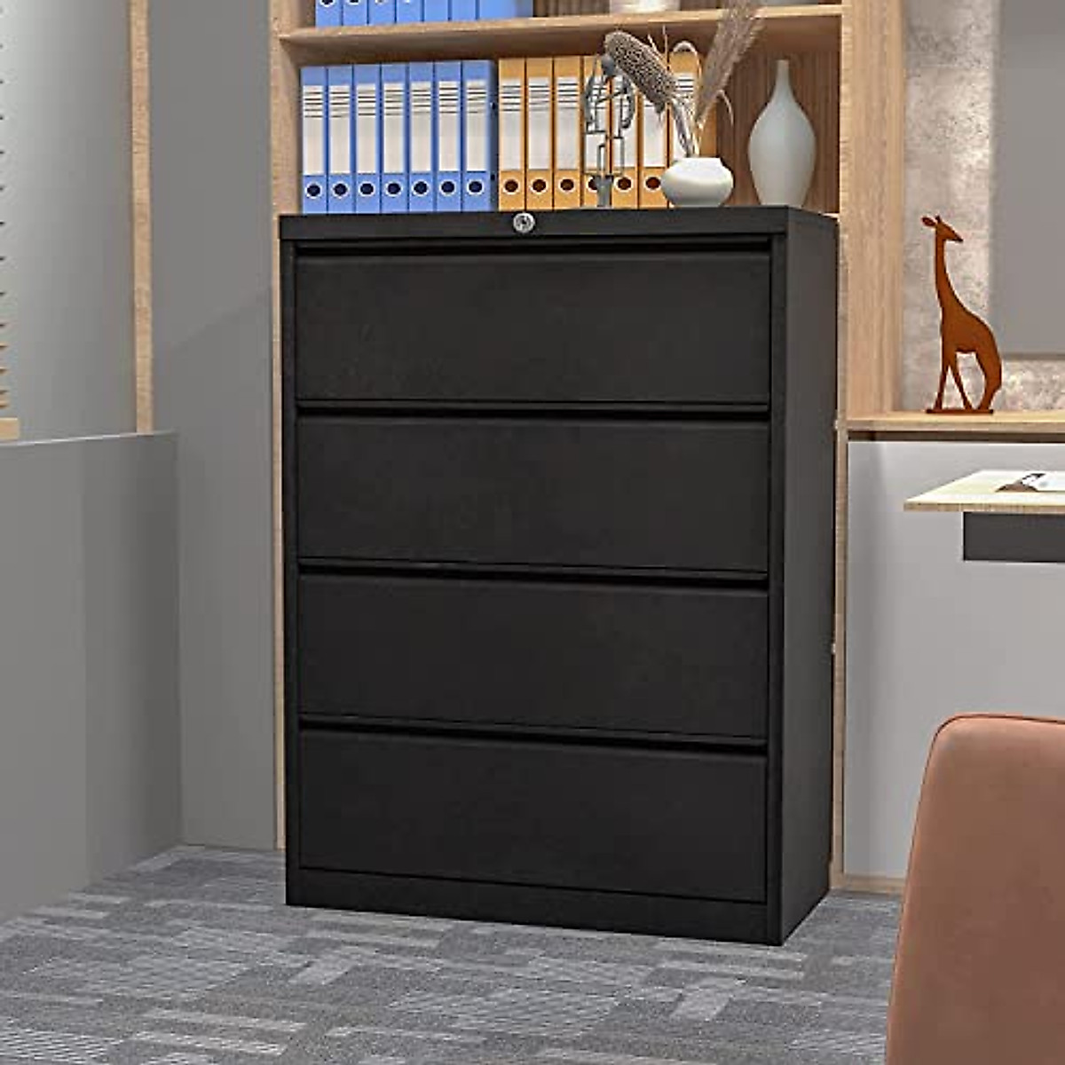 GangMei 4 Drawer Lateral File Cabinet, Metal Lateral File Cabinets with Lock, Legal Size Steel Lateral Filing Cabinet for Office and Home