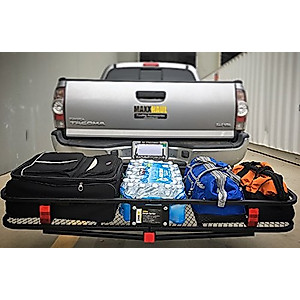 MaxxHaul 70103 500 lb. Capacity Steel Hitch Mount Folding Cargo Carrier Mesh Basket Fits 2 inch Hitch Receiver 60 x 21 x 6.5 in For Car SUV Pickup Truck Van Camping Traveling