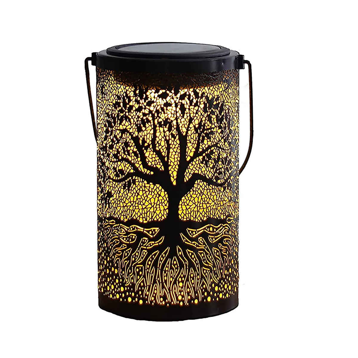 Ruiqas Solar Light Energy Saving Lamp Indoor Outdoor Hollow- Out Leaves Bucket Light Waterproof Lamp for Patio Garden Home Decoration