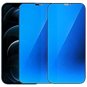 BWEDXEZ 2 Pack Anti-Blue Privacy Tempered Glass Suit for iPhone 12 Pro Max Mirror Anti-Spy Screen Protector Anti-Peeping Film Electroplated 9H Hardness Anti-scratch 6.7 inch (Blue)