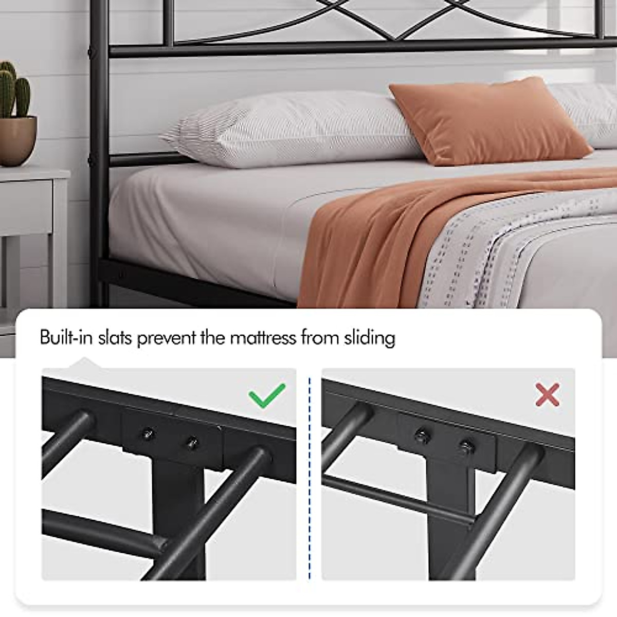 Yaheetech Metal Queen Size Bed Frame, Platform Bed Frame, Mattress Foundation with Curved Design Headboard & Footboard, NO Box Spring Needed, Heavy-Duty Support, Easy Assembly, Queen, Black