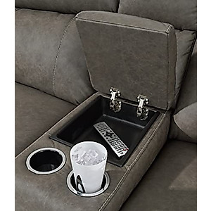 Signature Design by Ashley Roman Contemporary Tufted Leather Power Reclining Loveseat with Console and Adjustable Headrest, Gray