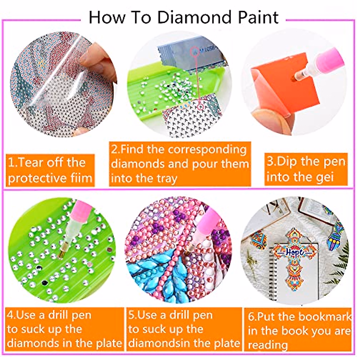 6pcs Cross Diamond Painting Bookmarks with Tassel Crystal Acrylic Diamond Art Bookmarks Rhinestone Diamond Drawing Bookmarks for Adults Kids Home Office School Gift Graduation Birthday Reading Faith