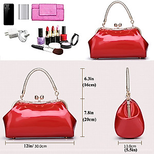 ZiMing Glossy Patent Leather Handbags Women Kiss Lock Purse Top Handle Handbag Evening Bag Satchel Shoulder Crossbody Bag-Blue