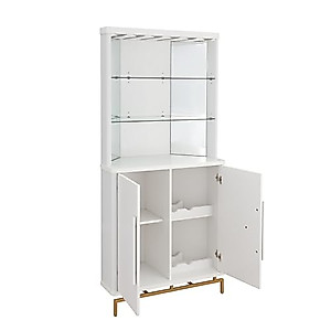 Home Source 68" Liquor Cabinet with Half Moon Handles and Metal Base, Ideal for Bars & Wine Cabinets and Kitchen Storage Cabinets, Wine Bar Cabinet with Storage for Kitchen,Dining Room,White
