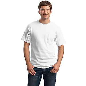 Hanes TAGLESS 6.1 Short Sleeve Tee with Pocket, L-White