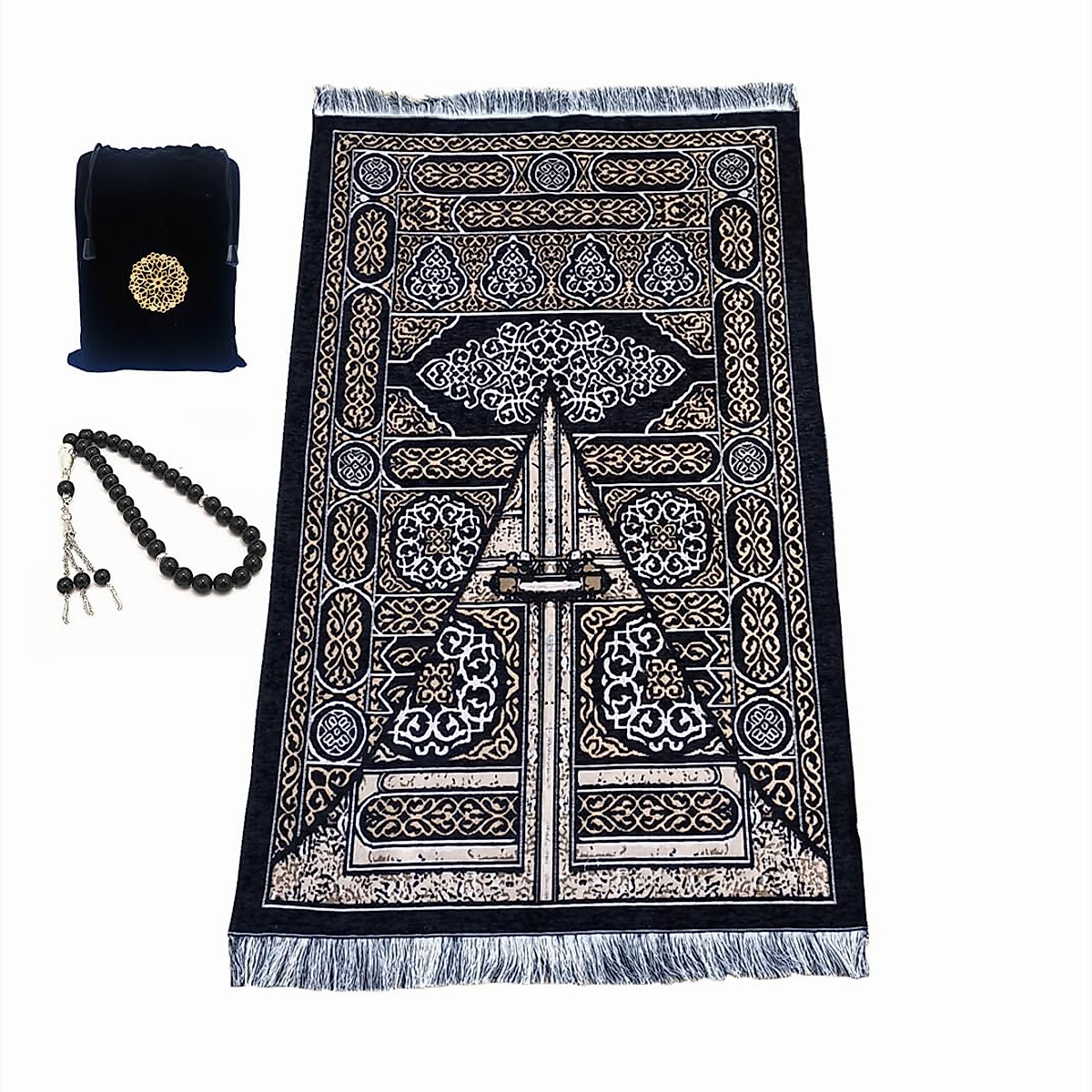 SHUKRAN Prayer Rug Muslim Prayer Mat with Bag & Prayer Beads for Kids Men Women - Soft Thin Prayer Matt Islam for Eid Travel Ramadan Perfect Islamic Gifts Chenille Fabric