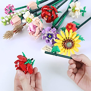 QLT Mini Bricks Flower Bouquet Building Sets, Artificial Flowers, DIY Unique Decoration Home, 547 Pieces Botanical Collection for Ages 8-12 yrs Old Girl for Gift（Not Compatible with Lego Set ）