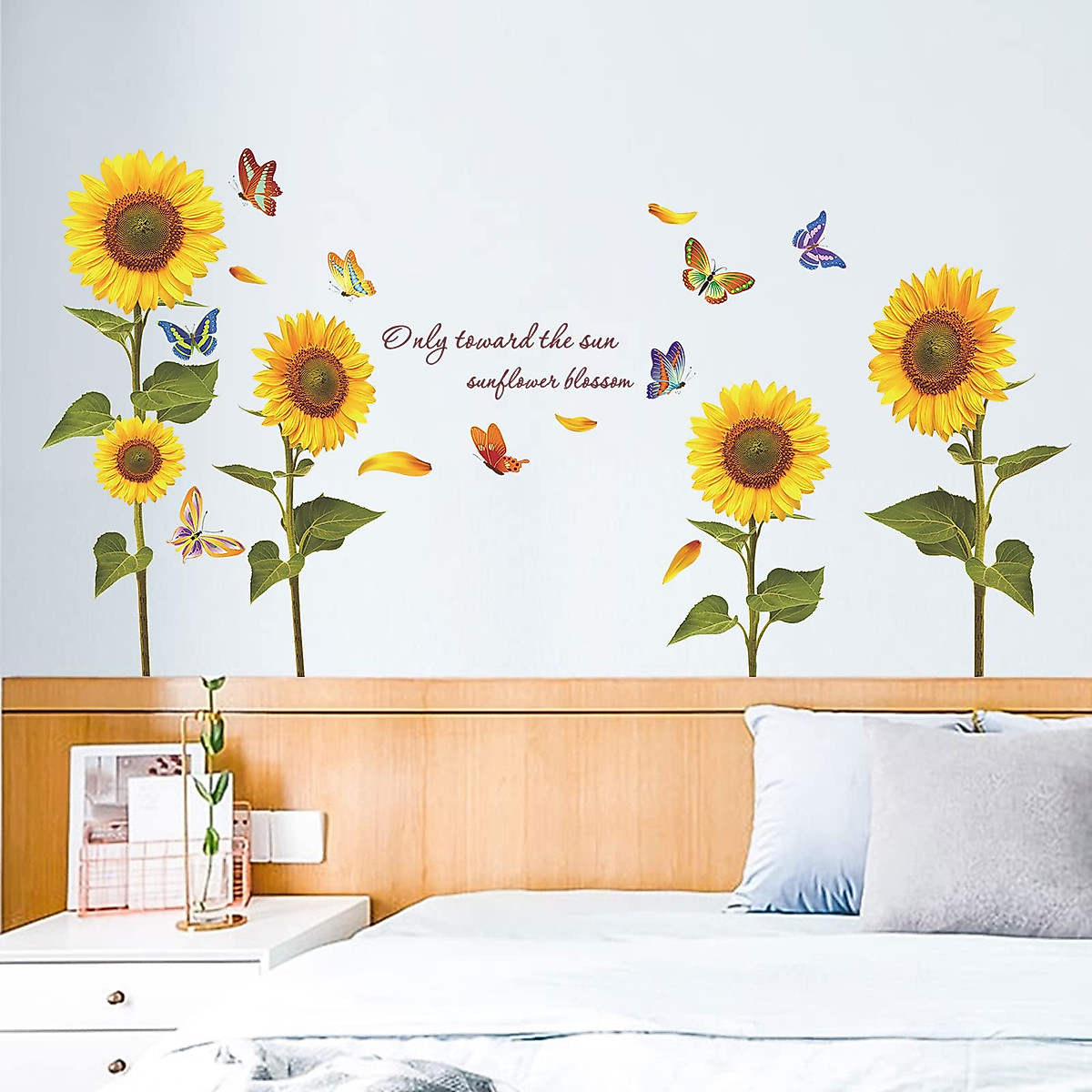 CIWEI Sunflower Wall Stickers Butterfly Wall Sticker- Flowers Wall Decal,Sunflower Wall Stickers,Wall Stickers for Bedroom Living Room Bathroom Decor