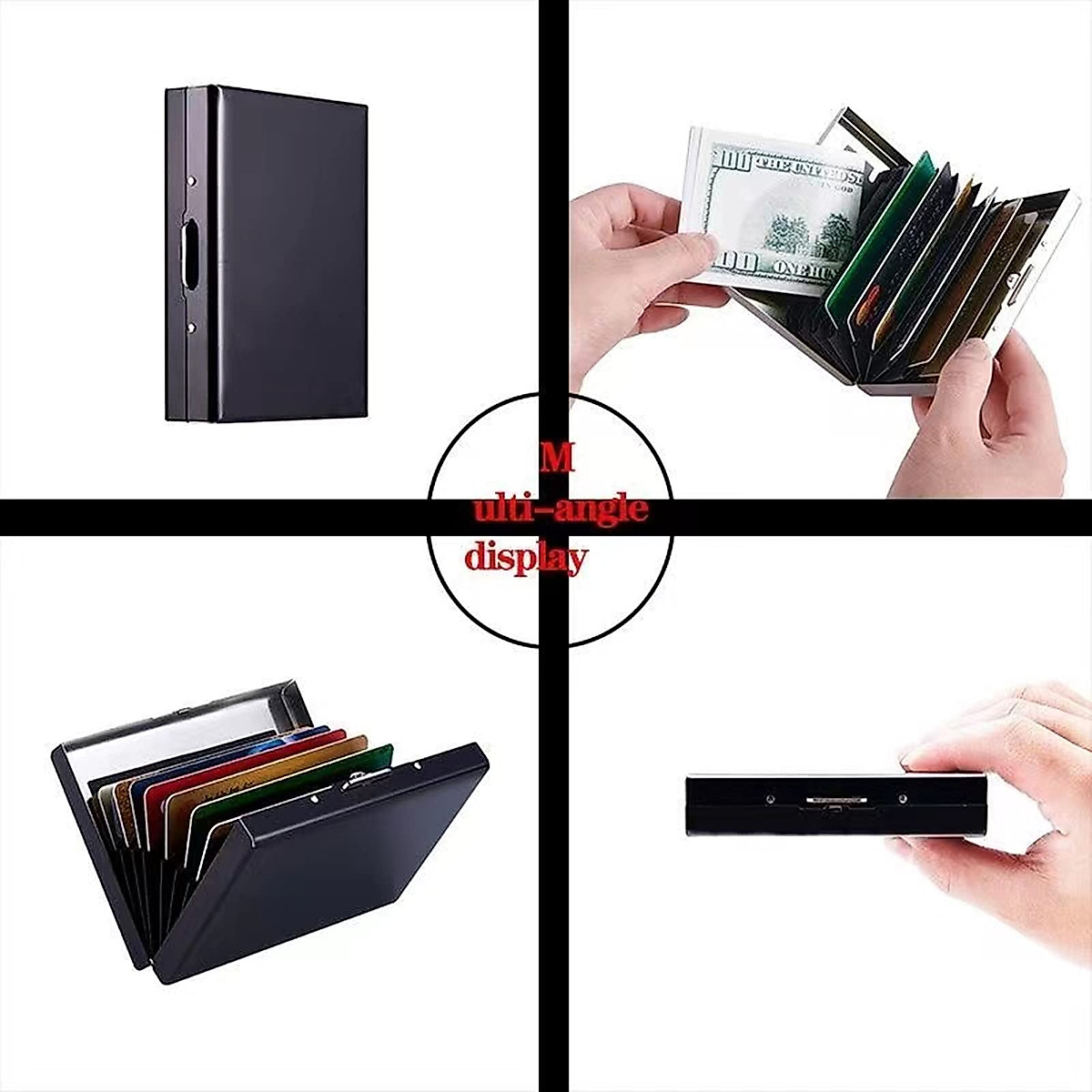 YHan RFID BlockingStainless Steel Credit Card Holder, Men Women Metal Slim Wallet For Driver's License, ID Cards, Credit Cards, Or Business Cards.(10 cards) (Black 10 grid)