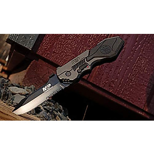 Smith & Wesson SWMP4LS 8.6in S.S. Assisted Folding Knife with 3.6in Serrated Clip Point Blade and Aluminum Handle for Outdoor Tactical Survival and EDC , Black