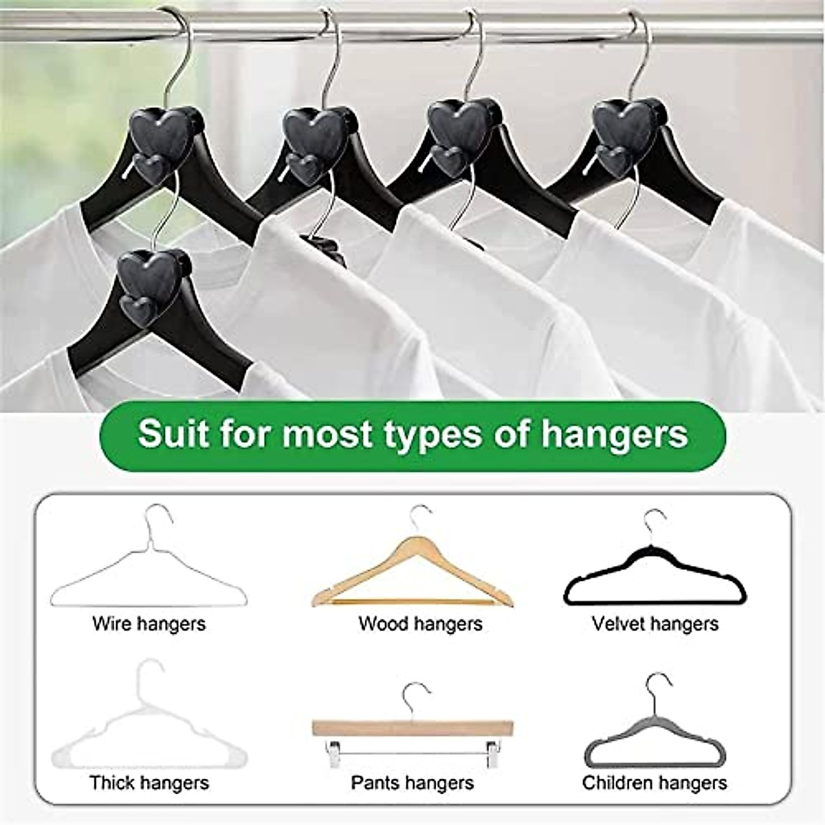 Closet Organizers and Storage,Clothes Hanger Connector Hooks AS SEEN ON TV,Space Triangles for Hangers,12 Pcs Ultra Premium Hanger Hooks to Create Up to 5X Closet Space,Fits All Hangers Heart Shape