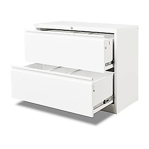 Bonnlo Classic White 2 Drawer File Cabinets for Home Office, Metal Lockable File Cabinet for Letter/Legal Size File Folders, Wide Lateral File Cabinet and Printer Stand, Simple Assembly Required