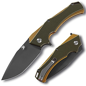 KANSEPT Outdoor Camping Pocket Knives Hellx 8.9in Folding Knife with 3.6in Black Stonewashed D2 Blade Purple G10 Handle Heavy Duty Pocket Tactical Knives for Men T1008A6