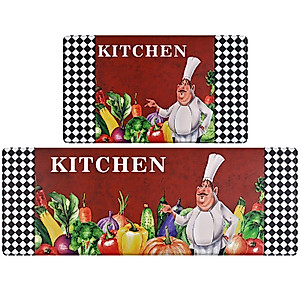 FRAMICS Chef Kitchen Rugs Sets of 2, Non Slip Cushioned Kitchen Mats for Floor Comfort PVC Mat, Waterproof Kitchen Mats and Rugs, Memory Foam Kitchen Floor Mat for Kitchen, 17 x 47 + 17 x 30 Inch