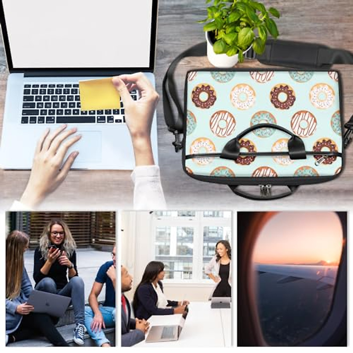 Doughnuts Laptop Computer Bag Waterproof Shoulder Messenger Bag 13-15 inch Durable Laptop Tote Bag with Shoulder Strap Handle Lightweight Crossbody Briefcase