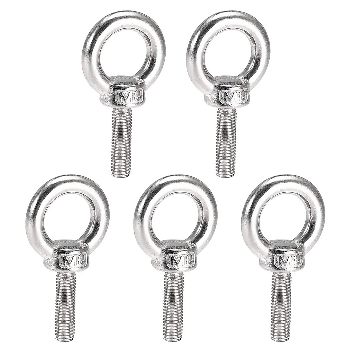 uxcell Lifting Eye Bolt M8 x 25mm Male Thread 304 Stainless Steel for Hanging, Pack of 5