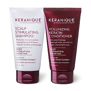 Keranique Keratin Shampoo and Conditioner Set for Dry Thinning Hair, Sulfates/Parabens Free, stimulates scalp to nourish/rejuvenate hair follicles for healthy Thicker Fuller Hair 4.5 OZ each