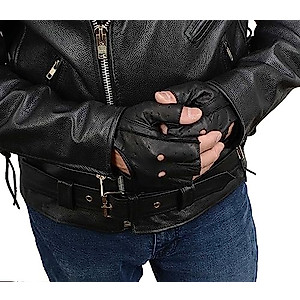 Milwaukee Leather SH195 Men's Black Leather Perforated Gel Padded Palm Fingerless Motorcycle Hand Gloves W/ ‘Open Knuckle’ - XX-Large