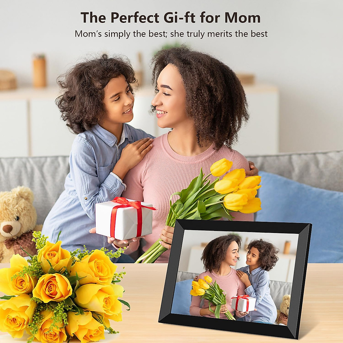 FRAMEO Digital Photo Frame 10.1 inch WiFi Smart Frame HD IPS Touch Screen, 16GB Storage, Auto-Rotate, Wall-Mountable, Easy Setup to Share Photos & Videos via Free App from Anywhere