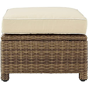 Crosley Furniture KO70014WB-SA Bradenton Outdoor Wicker Ottoman, Weathered Brown with Sand Cushions