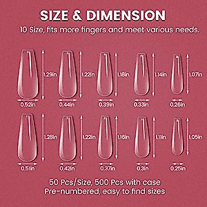 Nail Tips for Acrylic Nails 500 PCS - Clear Coffin Nails Tips Full Cover Professional Fake False Nails Extension Tips with Box for Nail Art
