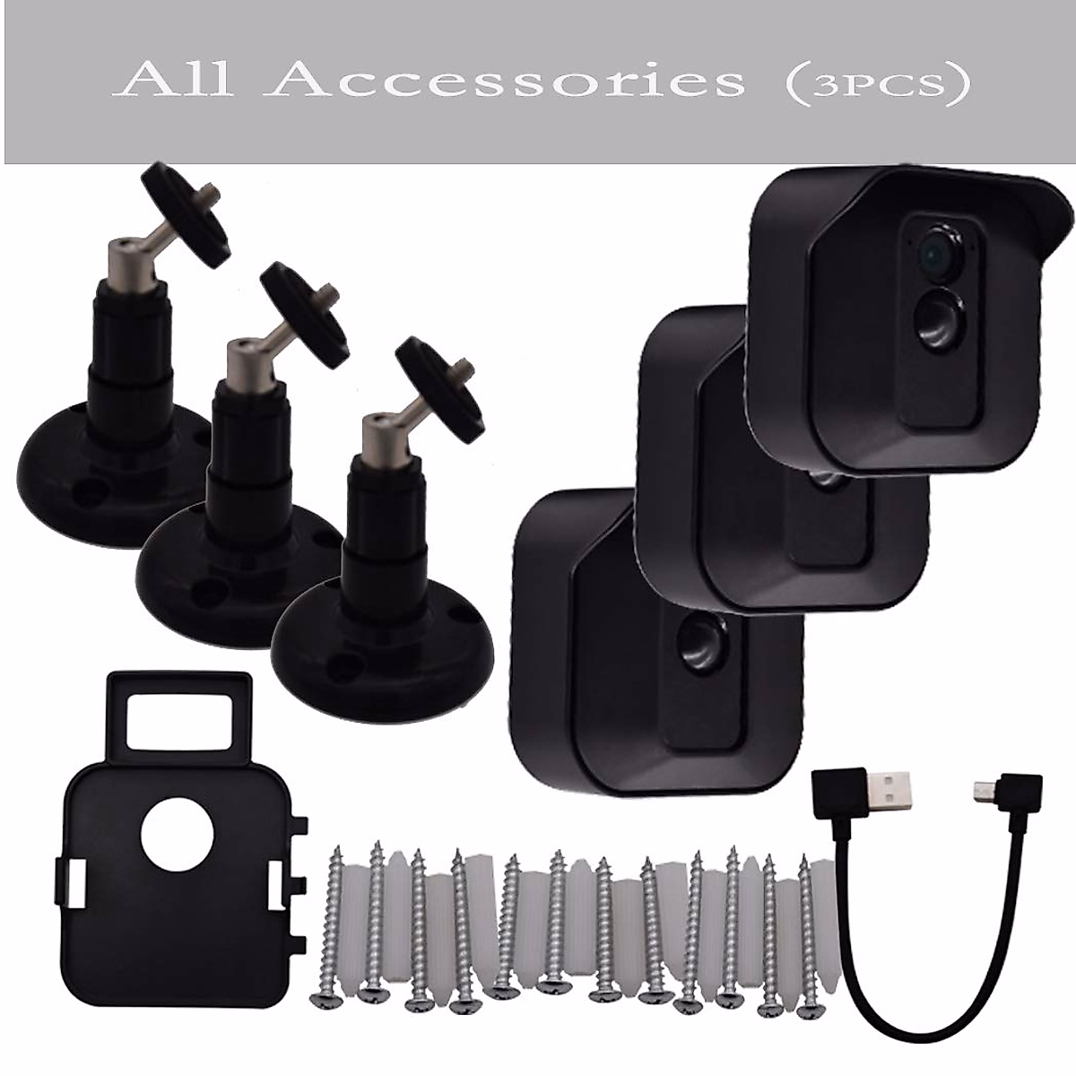 All-New Blink Camera Wall Mount Bracket, Weather Proof 360° Protective Plastic Housing Cover and Adjustable Wall Mount Bracket for Blink Indoor Outdoor Home Security Camera System Black(3Pack)