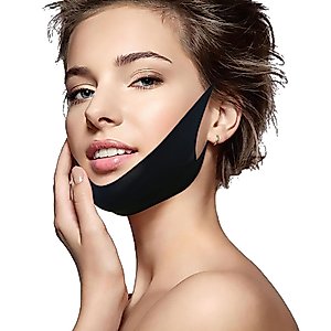WIDVIH Reusable Slim Silicone Double Chin Tape Mask，V Shape Silicone Lifting Mask & Chin Patch & Chin Mask，V Line Shaping Face Masks Black 4PCS