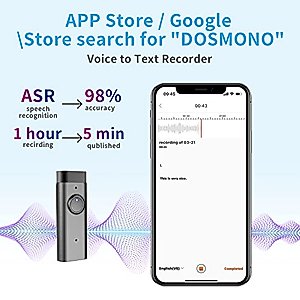 Voice to Text Recorder, DOSMONO 32G Voice Recorder with Transcription, High-Definition Recording, Dialogue Translation Photo Translation on APP for Lectures, Meetings