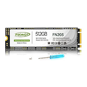 Fikwot FN203 M.2 SATA SSD - SLC Cache 3D NAND TLC SATA III 6Gb/s M.2 2280 NGFF Internal Solid State Drive, Up to 550MB/s, Compatible with Ultrabooks, Tablet Computers and Mini PCs (512GB)